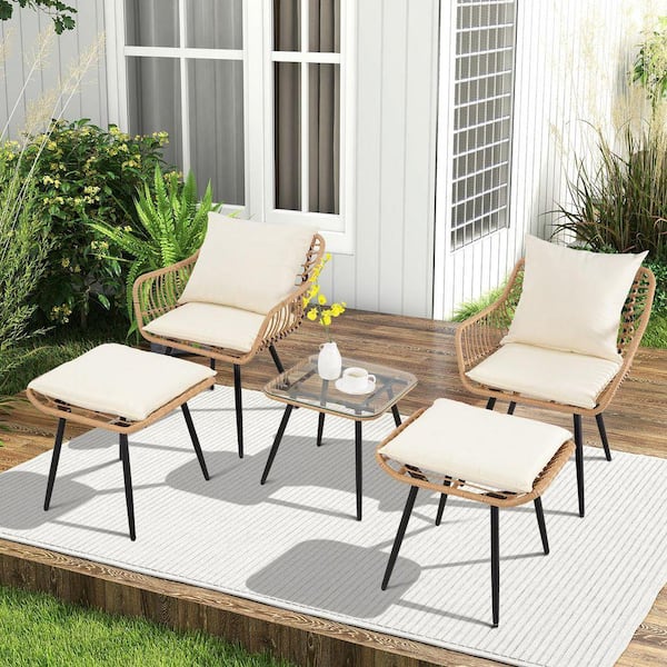 MIRAFIT Beige 5-Piece Wicker Outdoor Bistro Set with Washed Beige ...