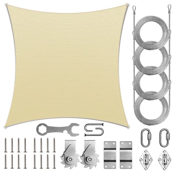 ROYAL SHADE 14 ft. x 14 ft. Square Sun Shade Sail Canopy with Hardware TAWAL-Beige RWR-TAPS14-3 ...