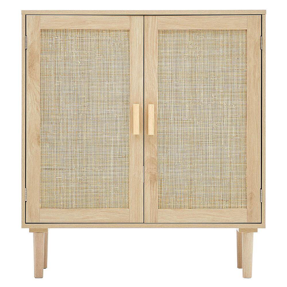 SKYSHALO Rattan Cabinet, Rattan Storage Cabinet with 2 Magnetic Doors ...