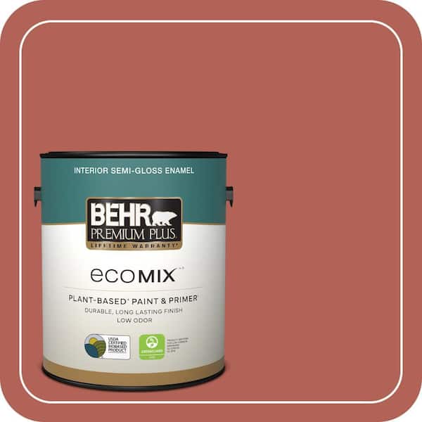 BEHR PREMIUM PLUS 1 gal. #QE-04 Chimayo Red Semi-Gloss Enamel EcoMix ...