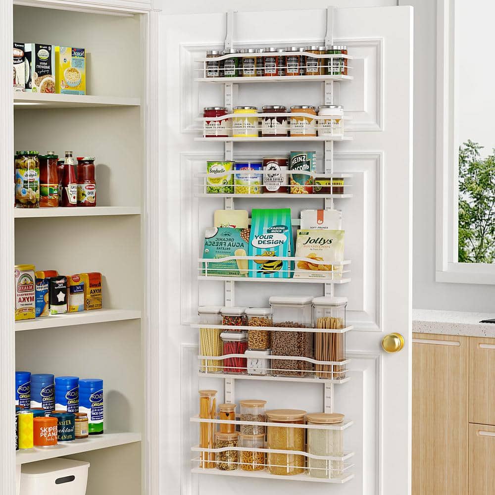 Numhew 6-Tier White Over The Door Pantry Organizer, Metal Hanging Spice ...