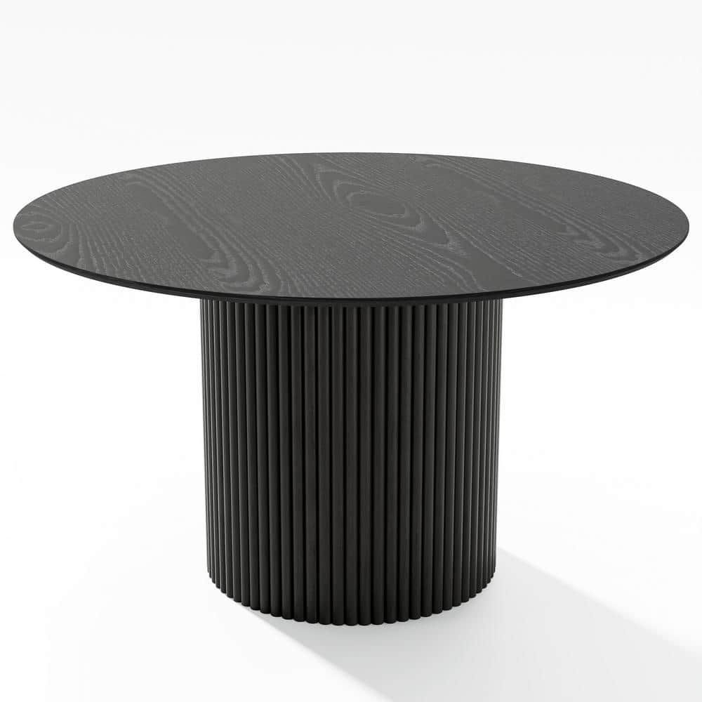 Lirago Round Black Wood 52 in. Column Base Dining Table Seats 6 HD ...