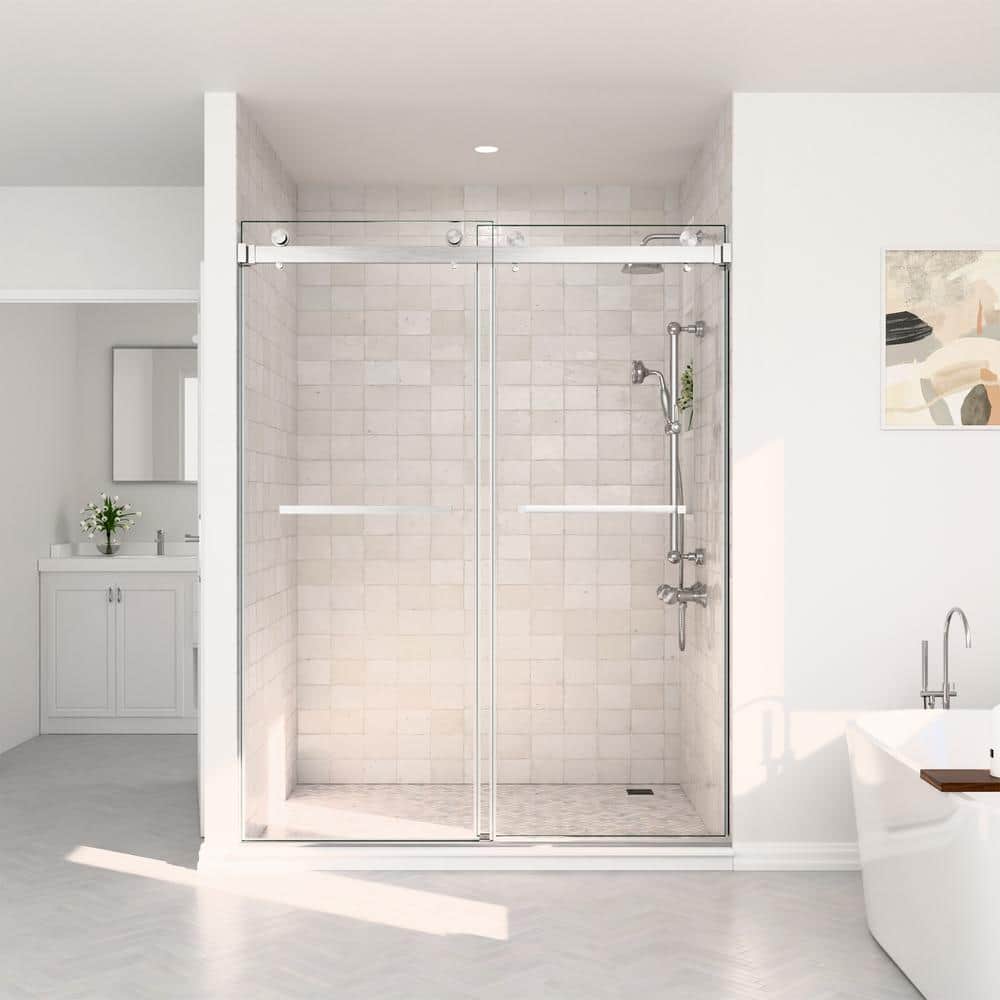 SHAAMA 60 in. W x 80 in. H Double Sliding Frameless Shower Door in ...
