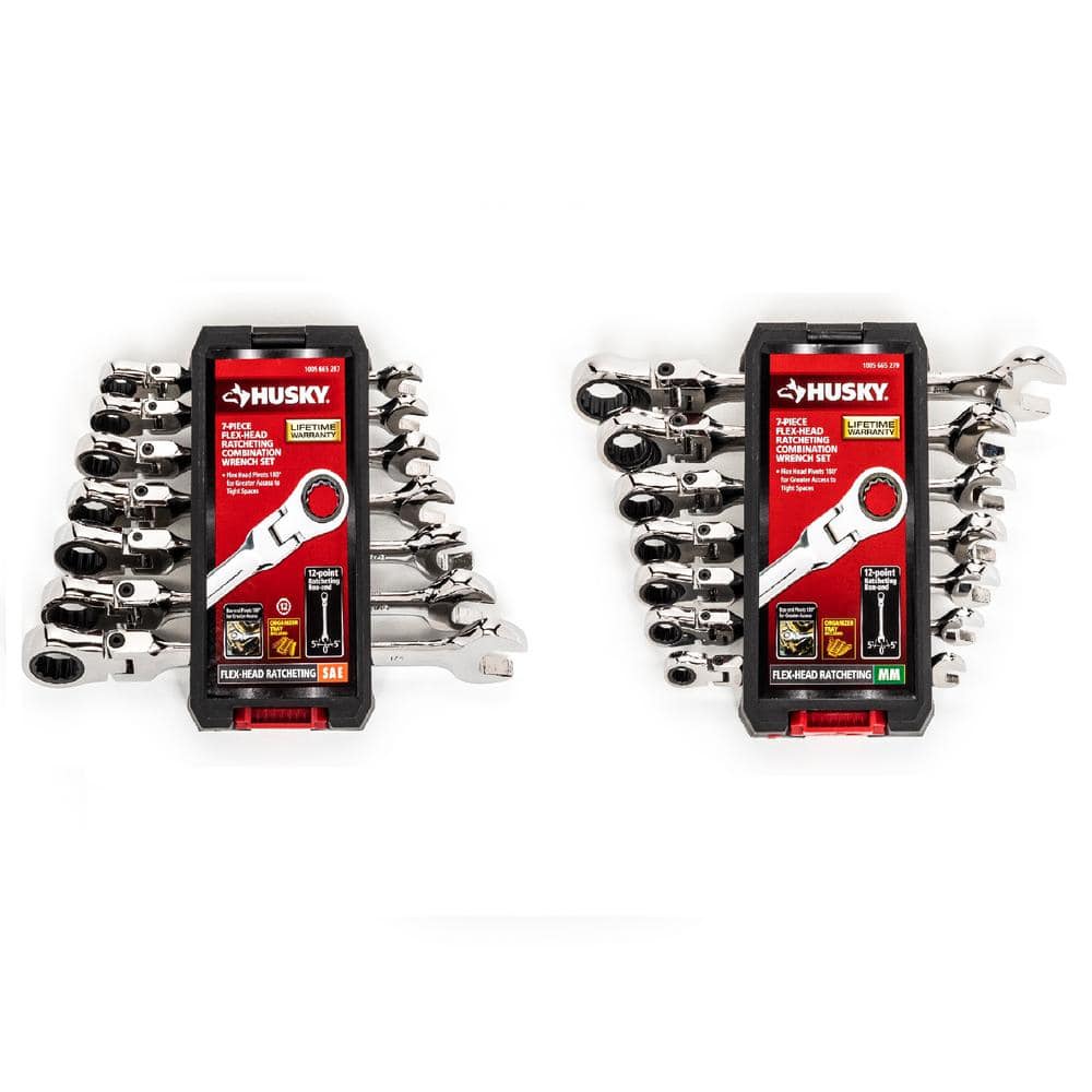 Husky Flex-Head SAE/MM Ratcheting Combo Wrench (14-Piece) HFRW14PCSMCB ...