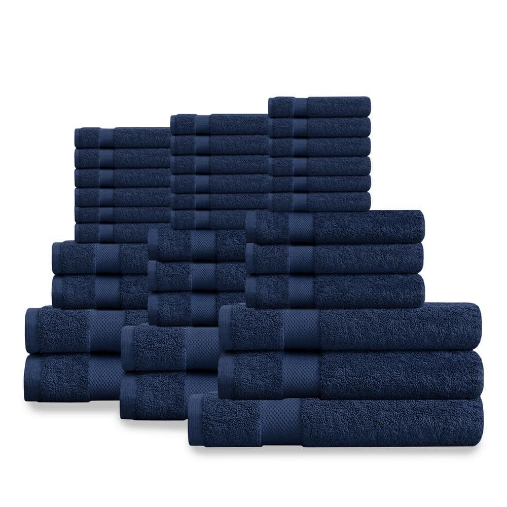 Delara 33-Piece Navy Blue Solid 100% Organic Cotton Luxuriously Plush ...