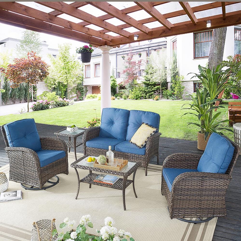 Gymojoy Carlos Brown 5-Piece Wicker Outdoor Patio Conversation Set with ...