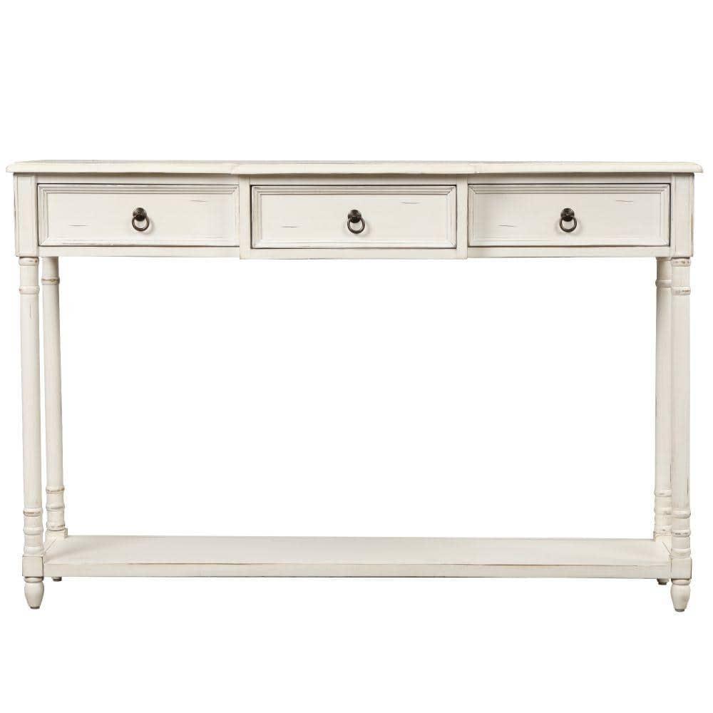 51.57 in. Antique White Standard Rectangle Wood Console Table with 3 ...