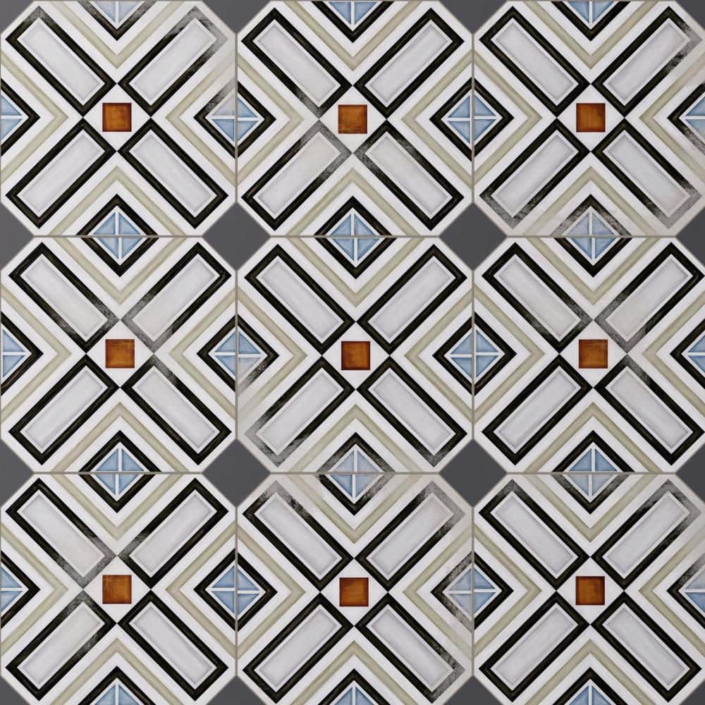 Merola Tile Vaudeville Octagon Deco Ritter with Taco Antracita 8 in. x ...