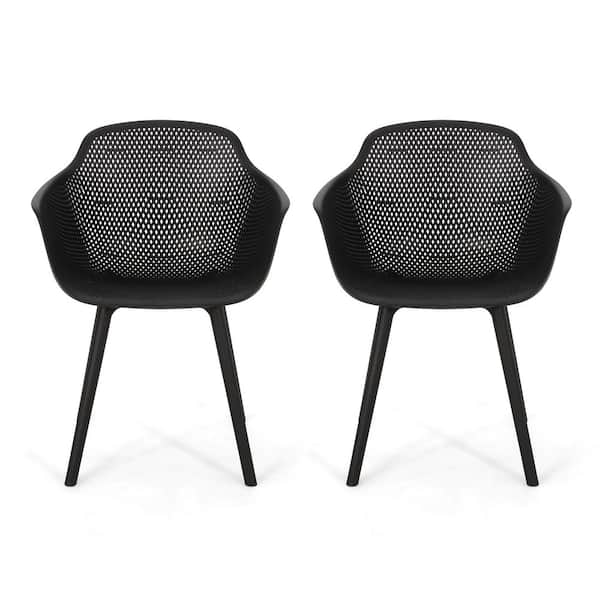 Black Plastic Outdoor Dining Chair, Lounge Chair Set of 2 NF776-0BLK ...