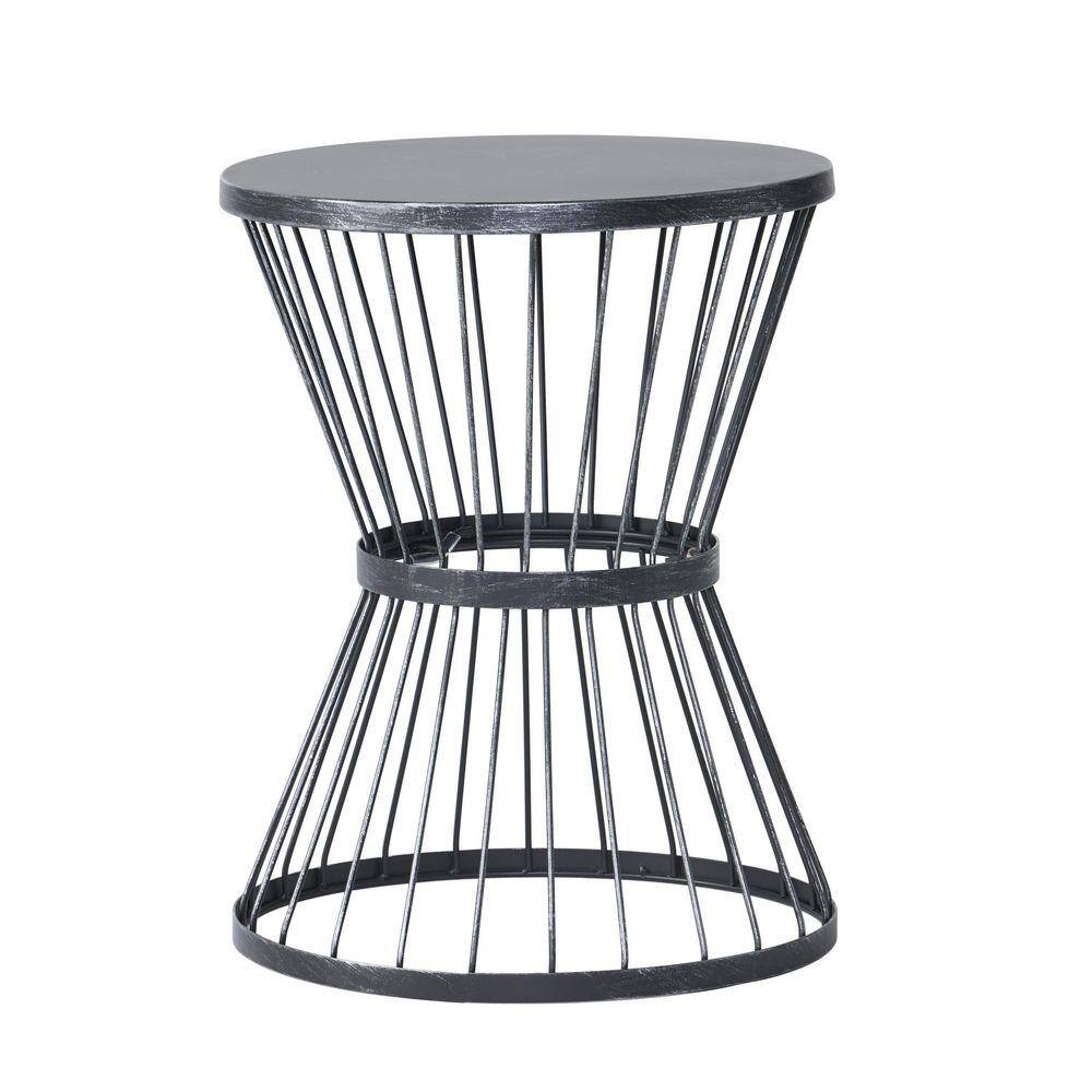 Miscool Avex Matte Black Round Iron 21 in. H Outdoor Side Table ...