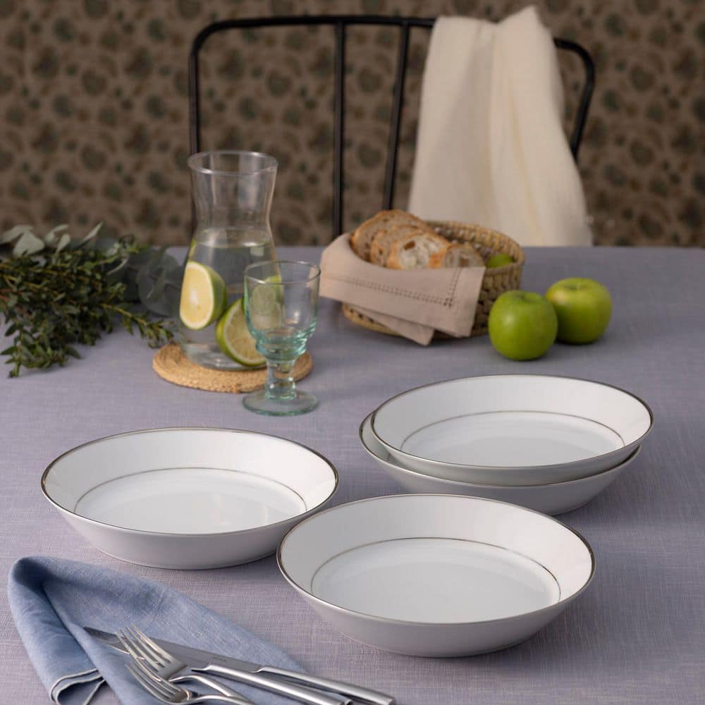 Noritake Noritake Spectrum 9.75 in., 43 oz. (Platinum) Porcelain Coupe Dinner Bowls, Set of 4 ...