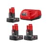 Milwaukee M12 12-Volt Lithium-Ion XC Battery Pack Starter Kit with (1) 4.0 Ah, (2) 3.0 Ah ...