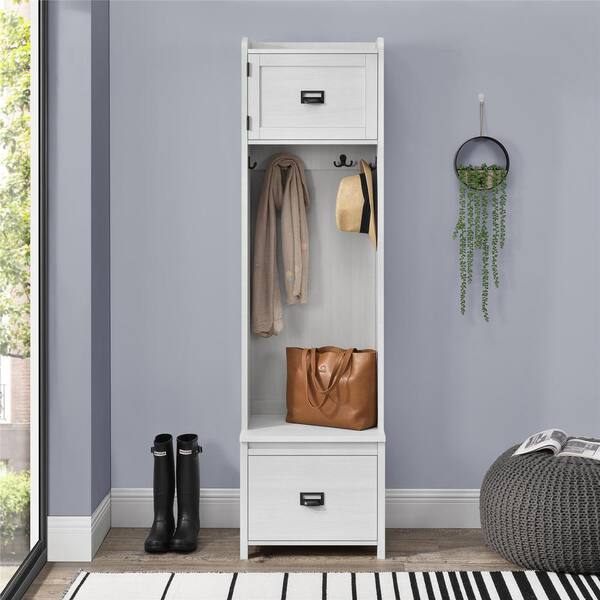 SystemBuild Evolution Brown Wood Ivory Pine Entryway Hall Tree with Storage Bench HD51817 The Home Depot