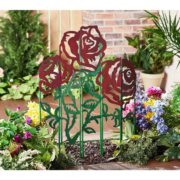 Evergreen Enterprises 34 in. x 25 in. Metal 5 Panel Garden Stake, Rose ...