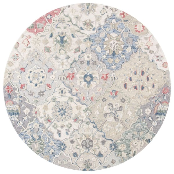 SAFAVIEH Glamour Ivory/Red 4 ft. x 4 ft. Floral Round Area Rug GLM622A ...