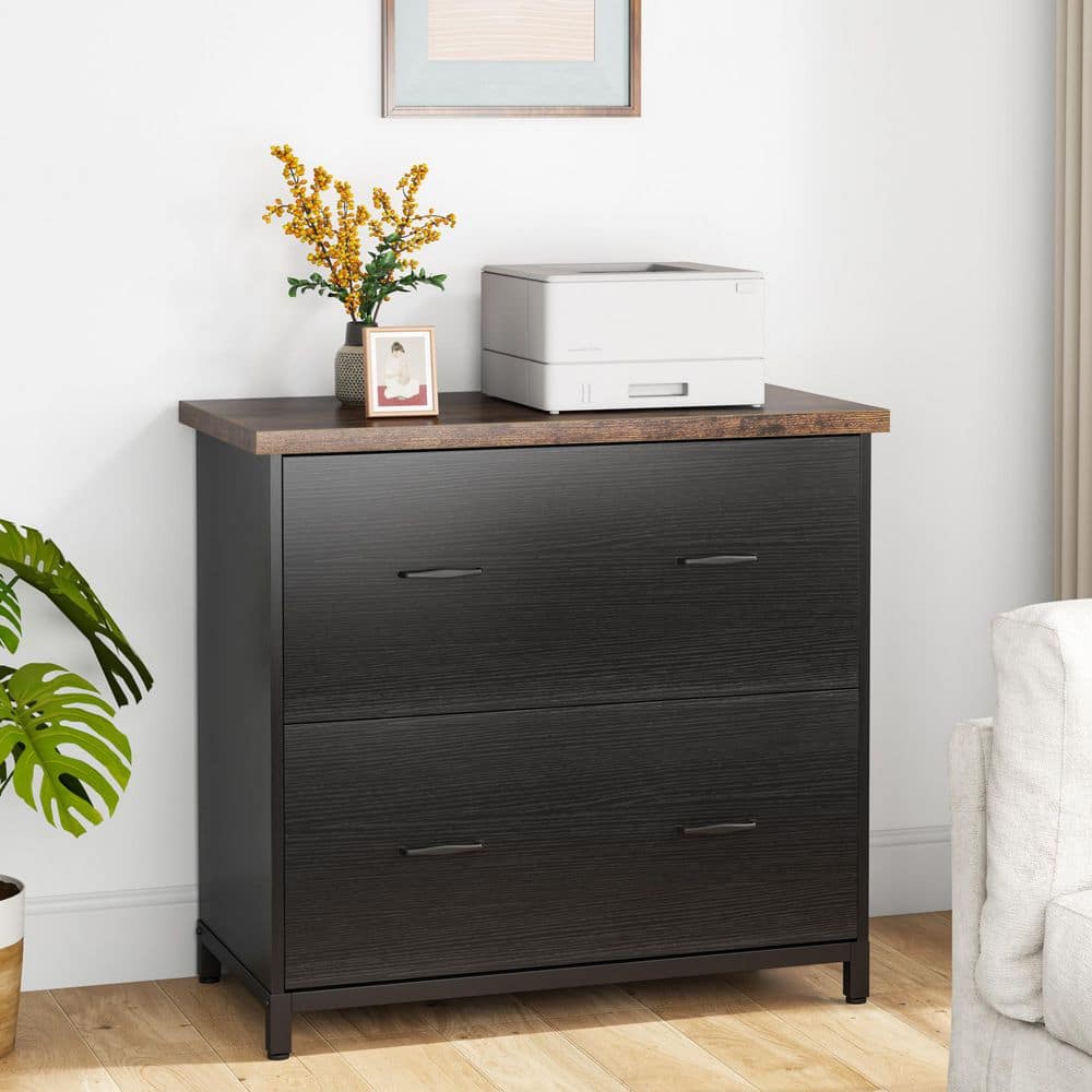 BYBLIGHT Atencio 2-Drawer Black Engineered Wood 30.7 in. W Lateral File ...