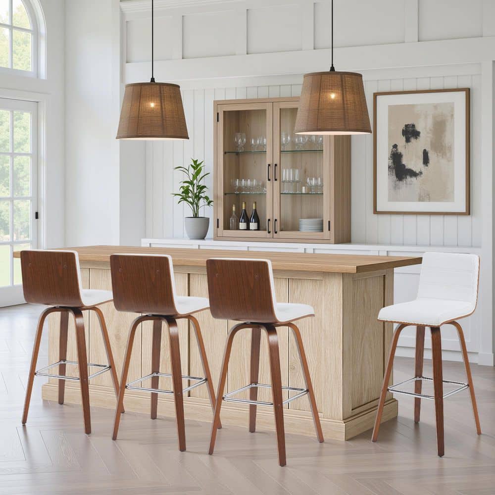 Armen Living Vienna 39.5 in. H White / Walnut Square Back Wood Bar ...
