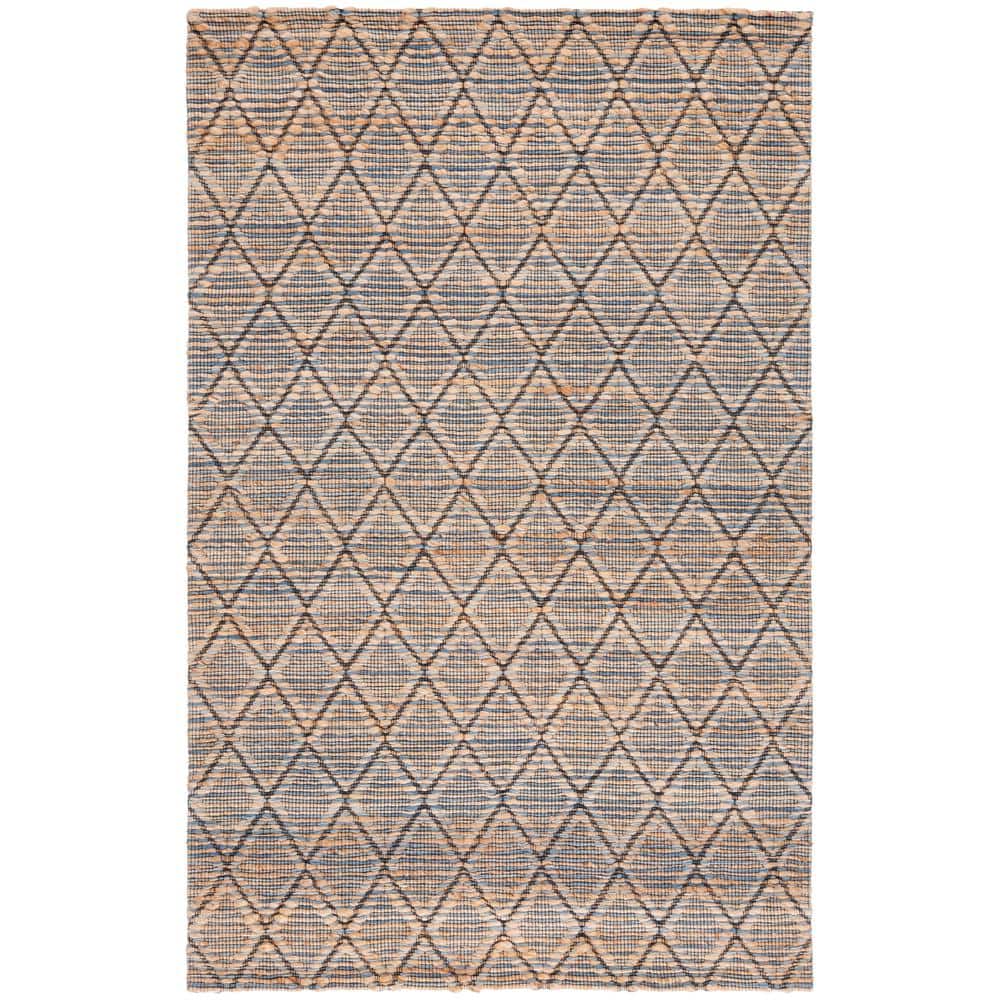 SAFAVIEH Natural Fiber Beige/Blue 4 ft. x 6 ft. Abstract Geometric Area ...