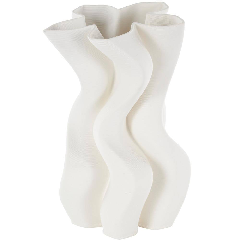 Litton Lane White Ribbed Dimensional Wavy Ceramic Abstract Decorative ...