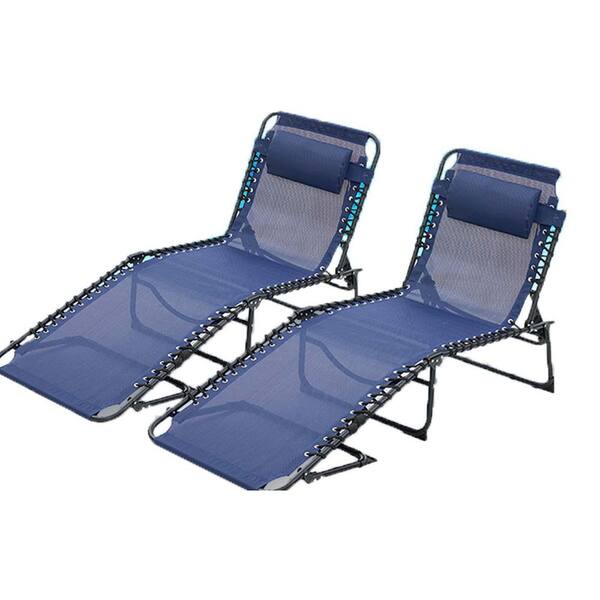 Dark Blue Outdoor Folding Chaise Lounge Pool Chair with 4-Position ...