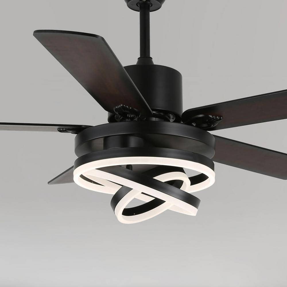 Oaks Aura Luckin 52 in. LED Indoor Black DIY Shade Reversible 6-Speed ...