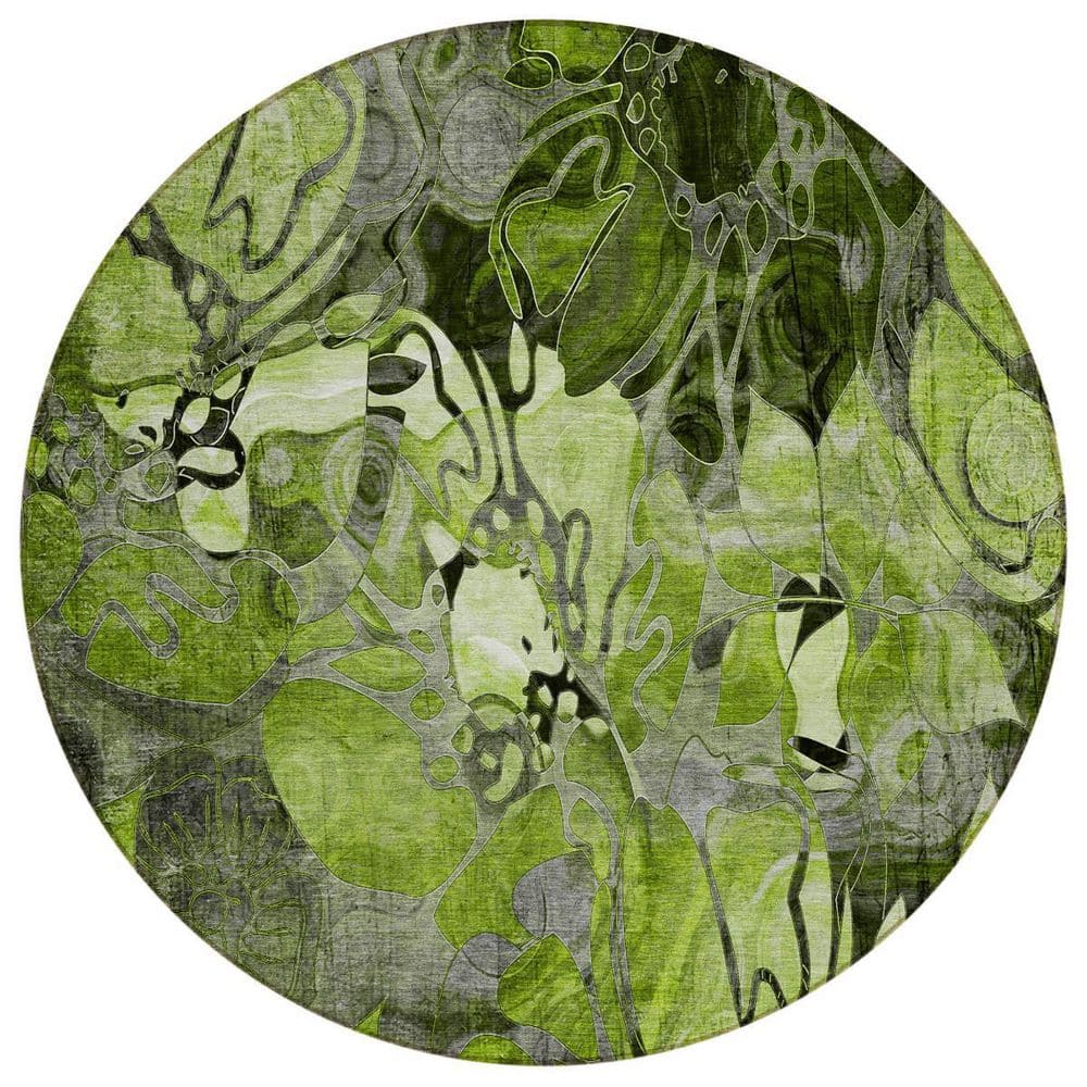 HomeRoots Fern Green, Gray 8 ft. x 8 ft. Woven Abstract Polyester Round ...