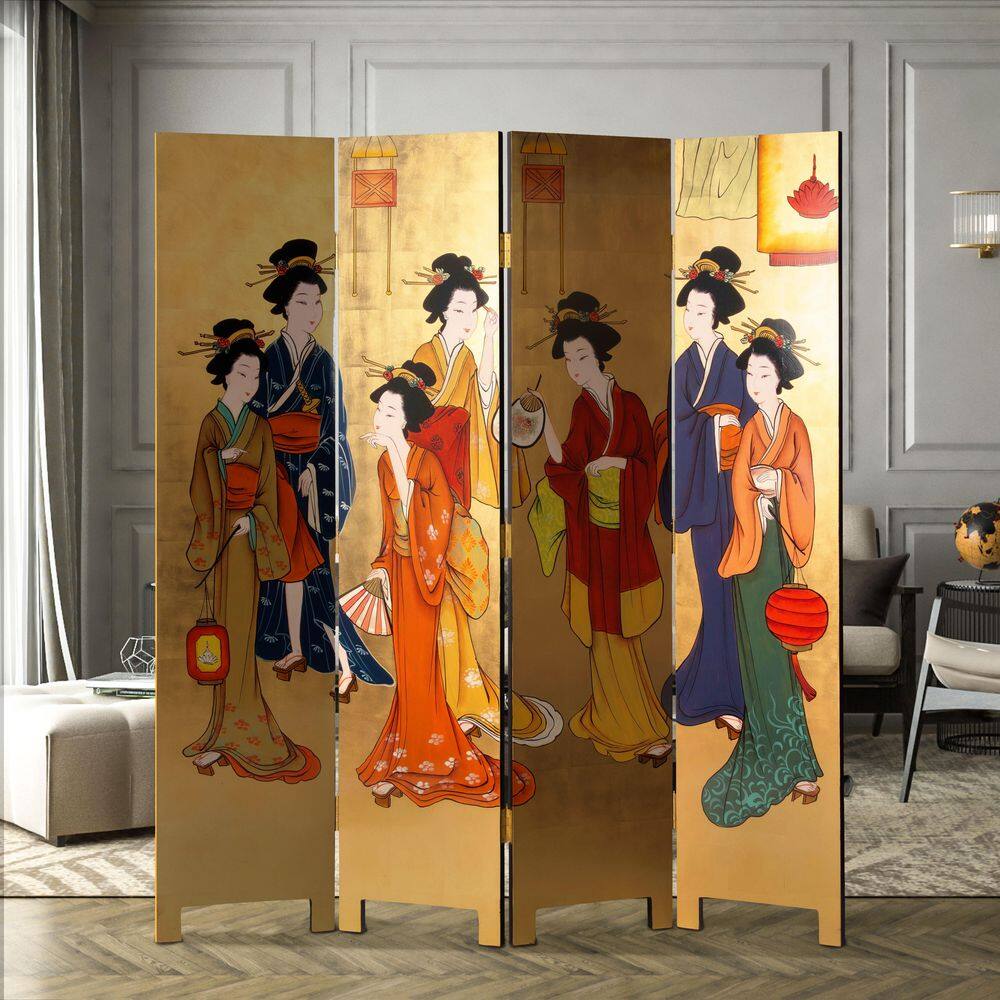 RED LANTERN 6 ft. Gold 4-Panel Geisha Room Divider L3-WFS-4-GL-GSH ...