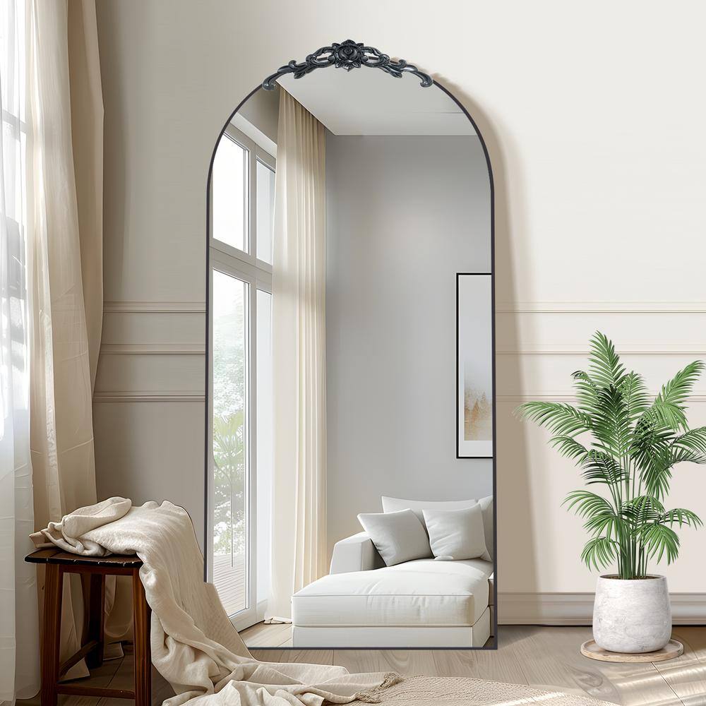 Dovelina 36 in.W x 75 in.H Arch Mirror Removable Carved Design Black ...