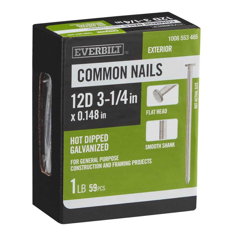 Everbilt 3-1/4 in. x 12D Hot Dipped Galvanized Common Nails 1 lb. (59 ...