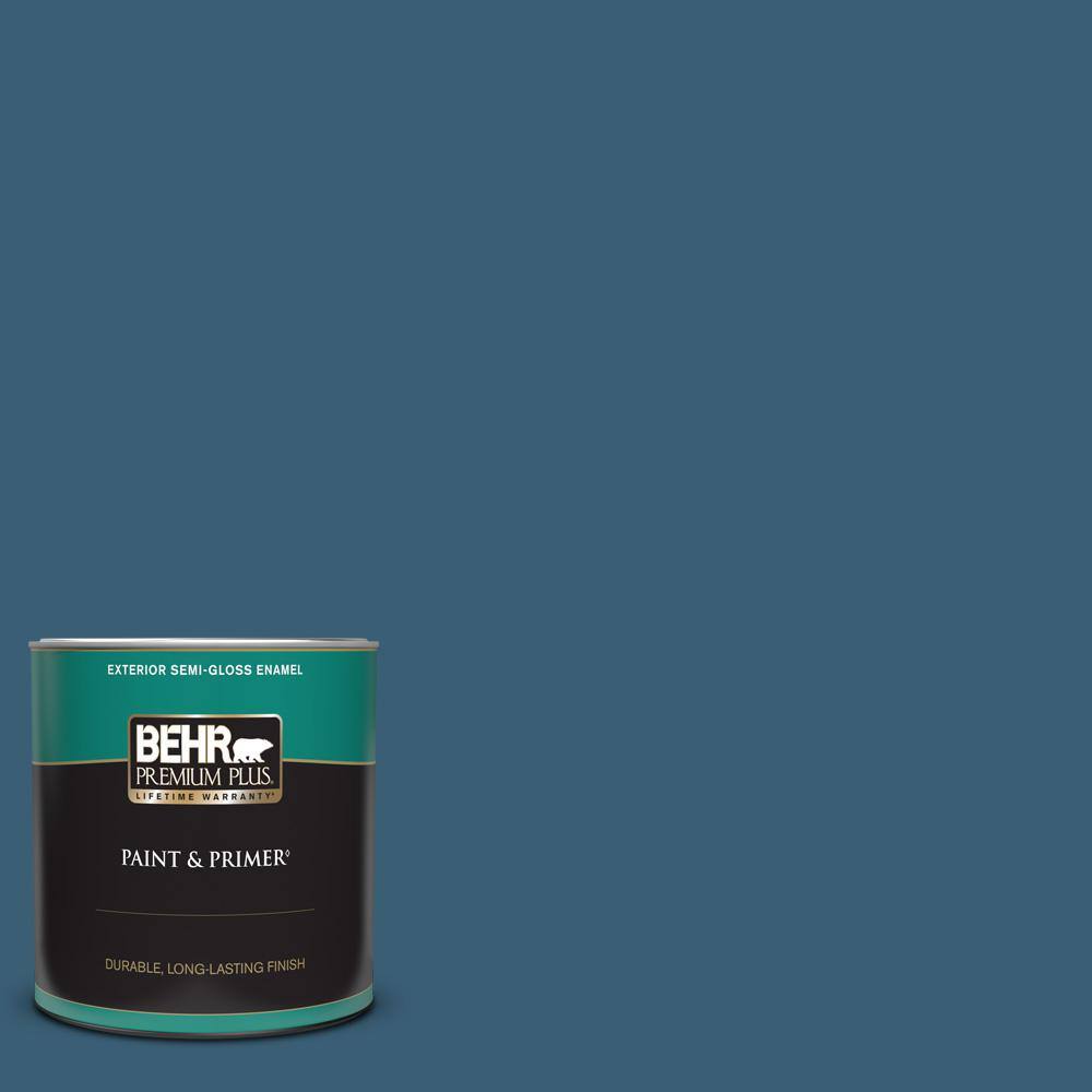 BEHR PREMIUM PLUS 1 qt. #S490-7 Superior Blue Semi-Gloss Enamel ...