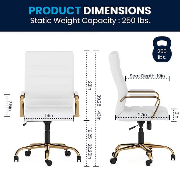 Flash Furniture Whitney High Back Faux Leather Swivel Ergonomic Office Chair in White Gold Frame with Arms GO2286HWHGLD The Home Depot