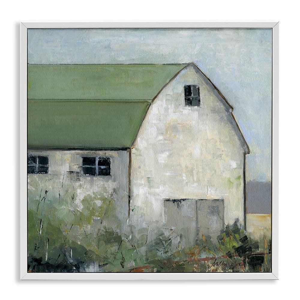 Stupell Industries Barn View with Green Roof by Sally Swatland White ...
