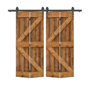 CALHOME 68 in. x 84 in. K-Series Solid Core Walnut-Stained DIY Wood Double Bi-Fold Barn Doors ...