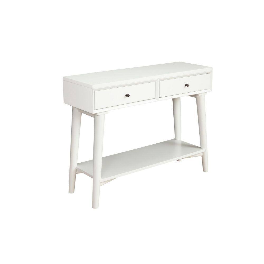 Benjara 14 in. White Rectangle Wood Top Console Table with 2 Drawers ...