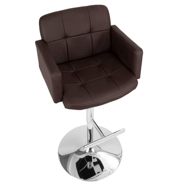 Lumisource Stout Chrome and Brown Faux Leather Adjustable Height Bar Stool BS TW STOUT BN The Home Depot