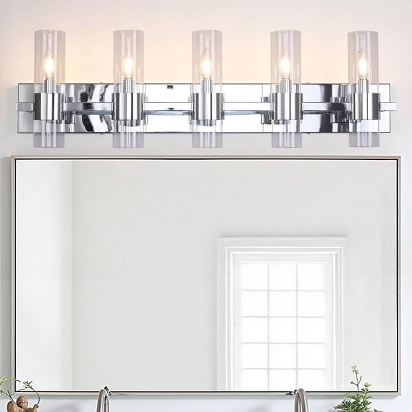 HLJYNJM 35.43 in. 5-Light Chrome Modern Vanity Light Wall Sconces with ...
