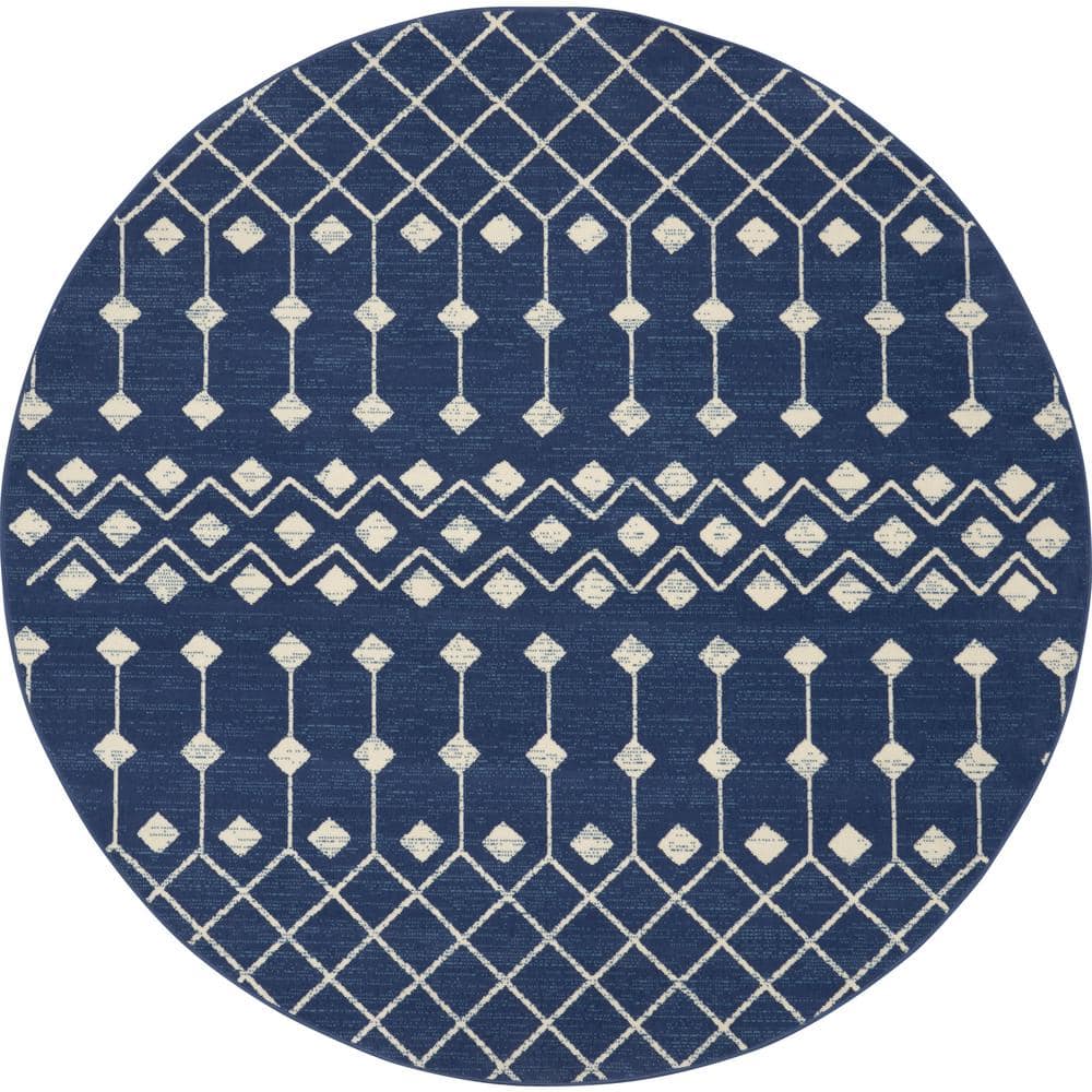 Nourison Grafix Navy 8 ft. x 8 ft. Moroccan Boho Round Rug 753397 - The ...