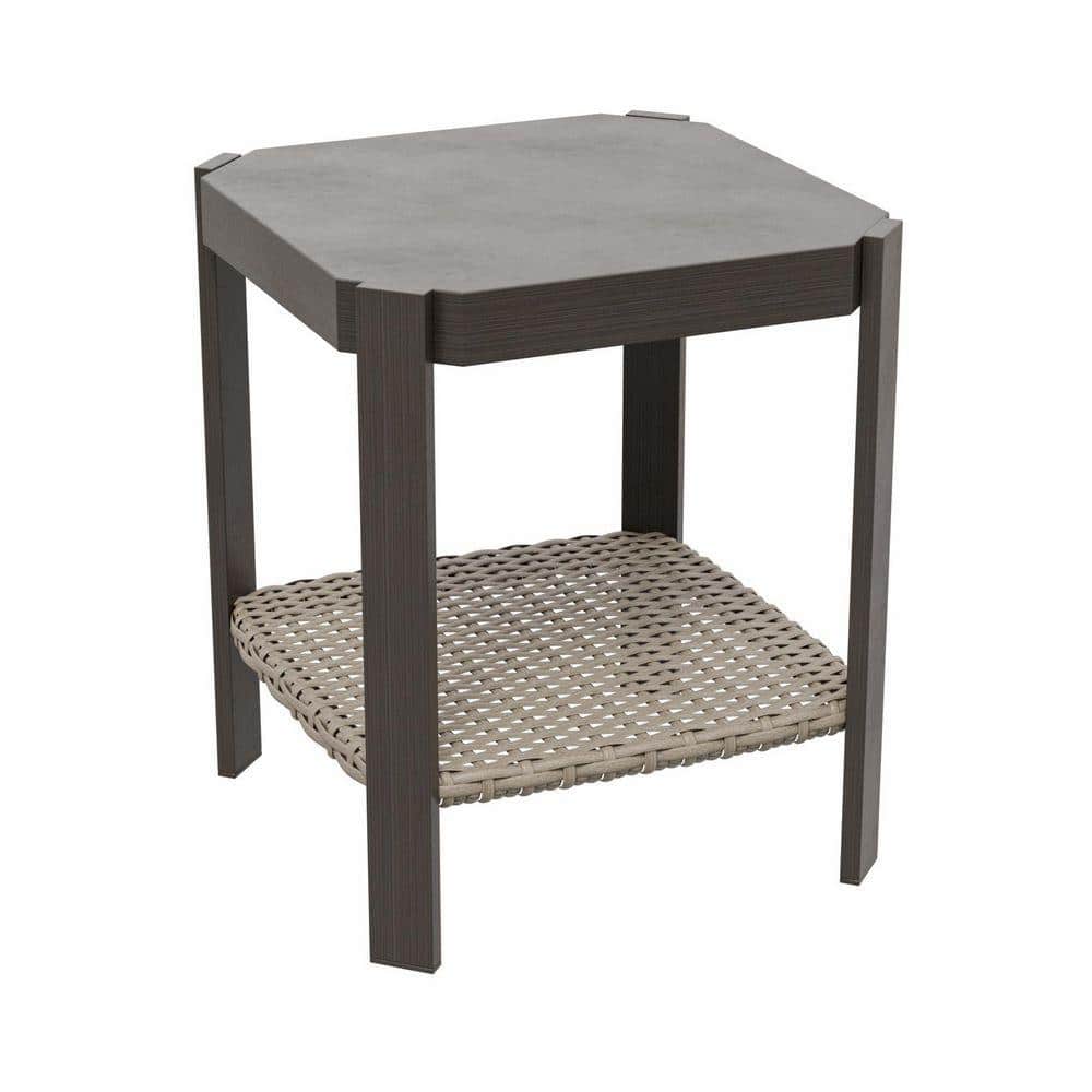 EAGLE PEAK Square Side Table Patio Coffee Table with Rattan Storage ...