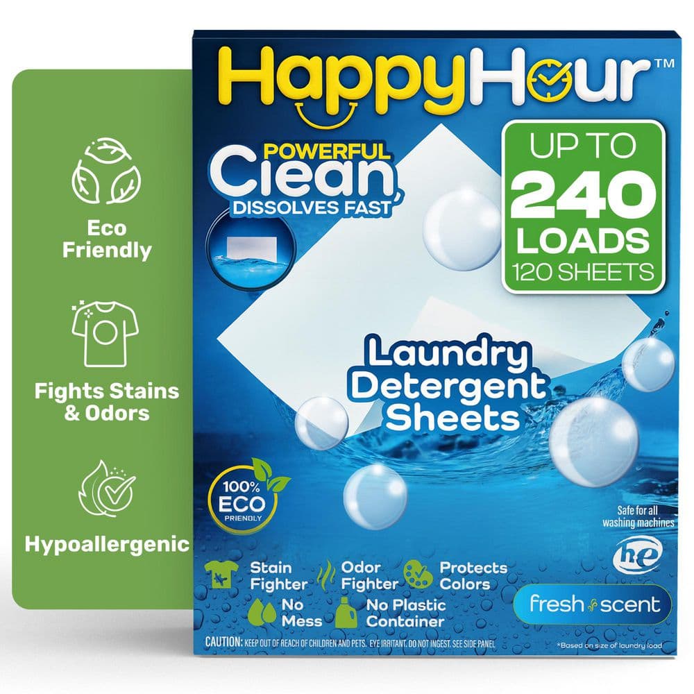 HAPPY HOUR Pre Cut Eco Friendly Stain Fighting Laundry Detergent Sheets ...
