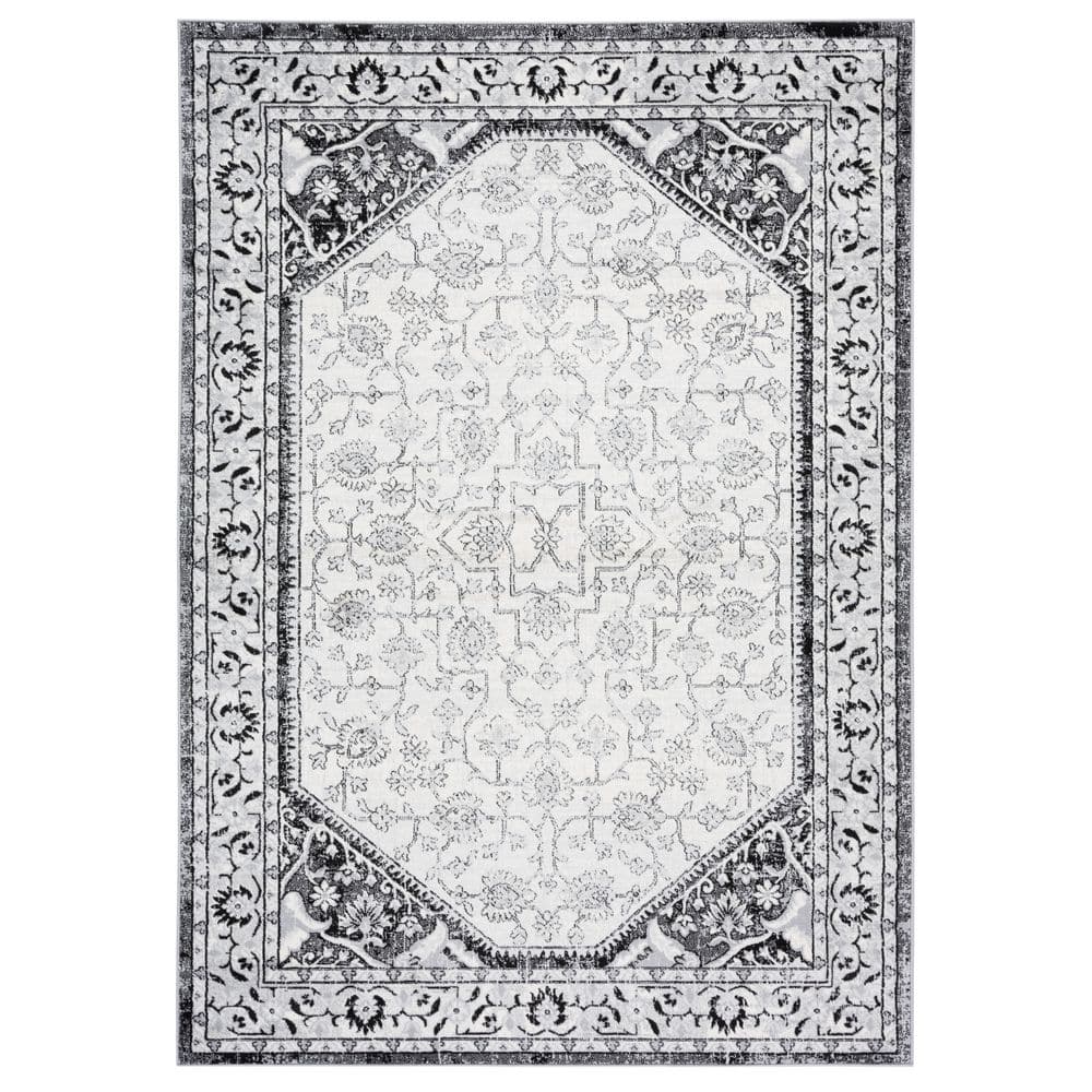 SAFAVIEH Brentwood 5 ft. x 8 ft. Black/Ivory Oriental Ornate Border ...