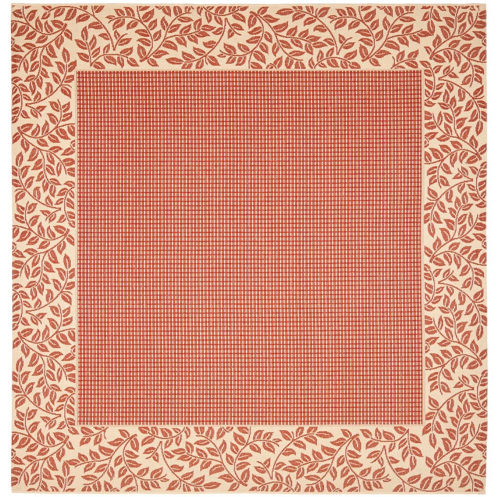 SAFAVIEH Courtyard Red/Natural 8 ft. x 8 ft. Square Border Indoor ...