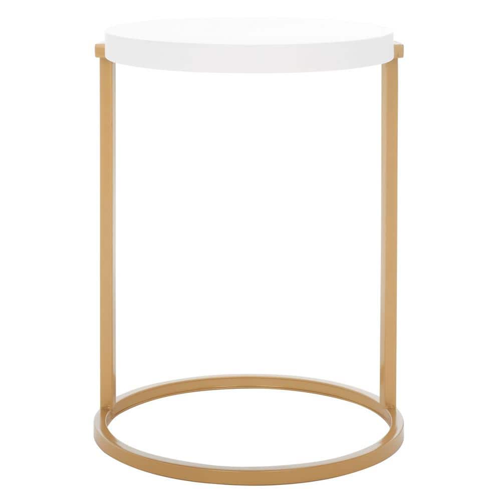 SAFAVIEH Rosabelle 16.5 in. White/Gold Round Wood End Table ACC5802A ...