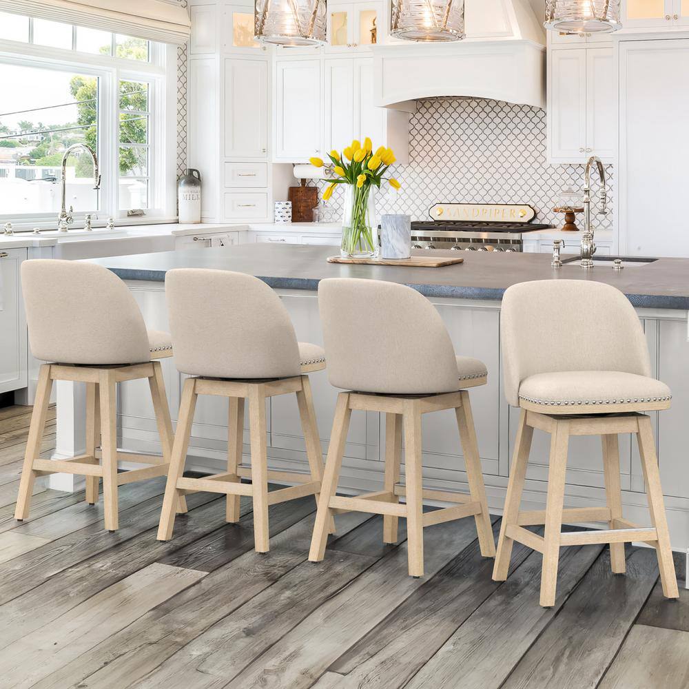 OrangeOne Meliodas 26 in. Linen Fabric Upholstered Solid Wood Brushed ...