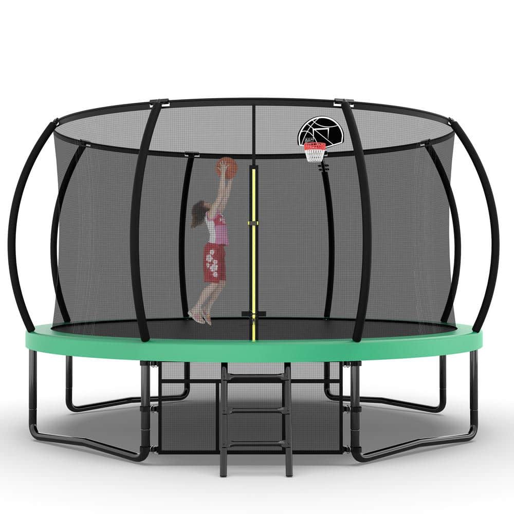 Sudzendf 14 ft. Outdoor Trampoline with Safety Enclosure Net, Ladder ...