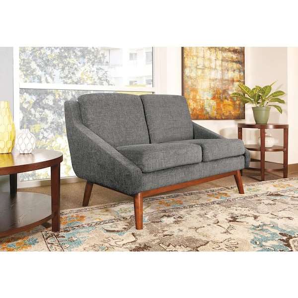 Office Star Products Mid Century Loveseat in Charcoal Fabric with Coffee Finish Legs SL4422R MC4