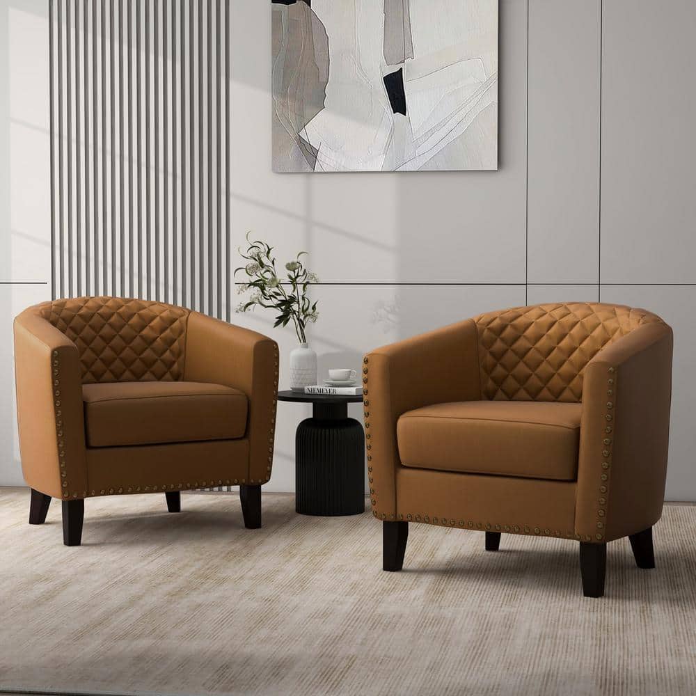 Uixe Mid-Century Coffee Solid Wood Legs PU Leather Upholstered Accent ...
