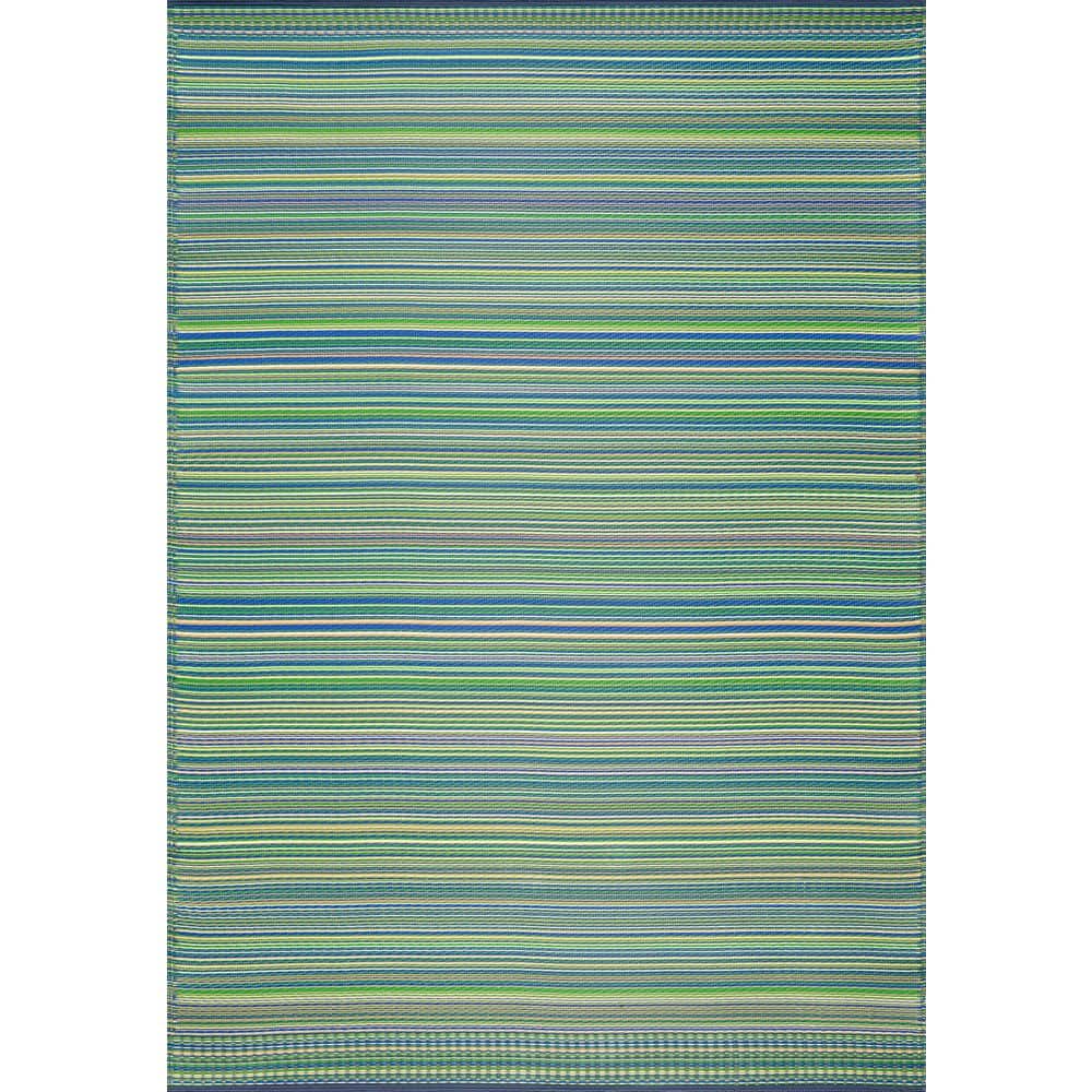 Tayse Rugs Sunset Green 5 ft. x 7 ft. Stripe Indoor/Outdoor Area Rug ...