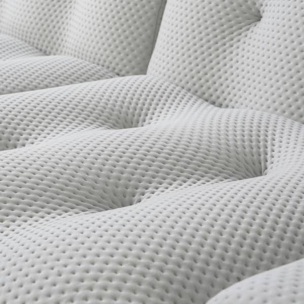 J&E Home 102.4 in Wide Square Arm Knit Fabric Rectangle Waffle Sofa in ...