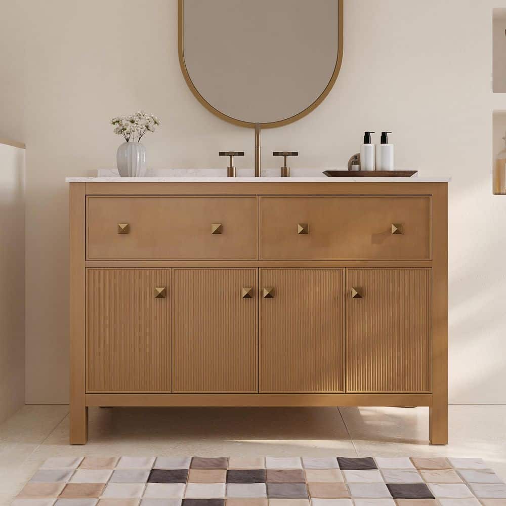 DEERVALLEY 48 in. Double Sink Freestanding Weathered Tan Wood Bath ...