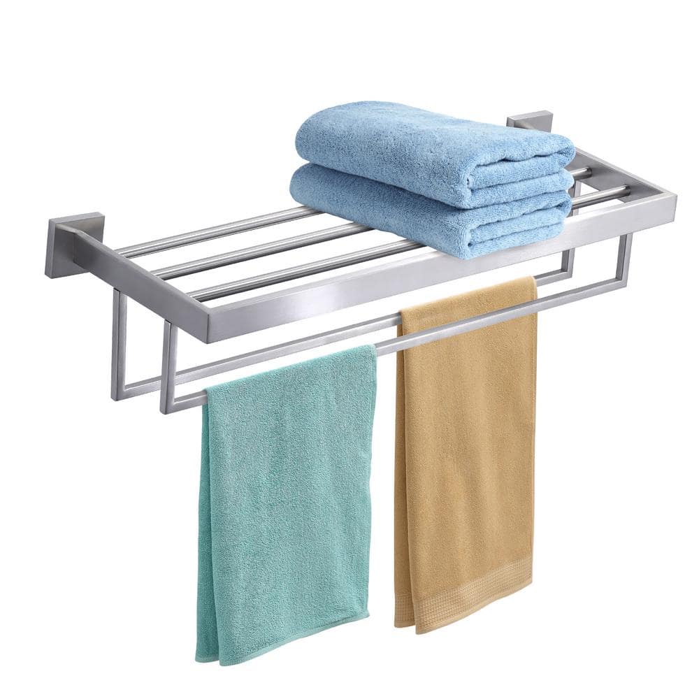 ARCORA 24 in. Square Single Towel Rack Holders Wall Mounted in Matte ...
